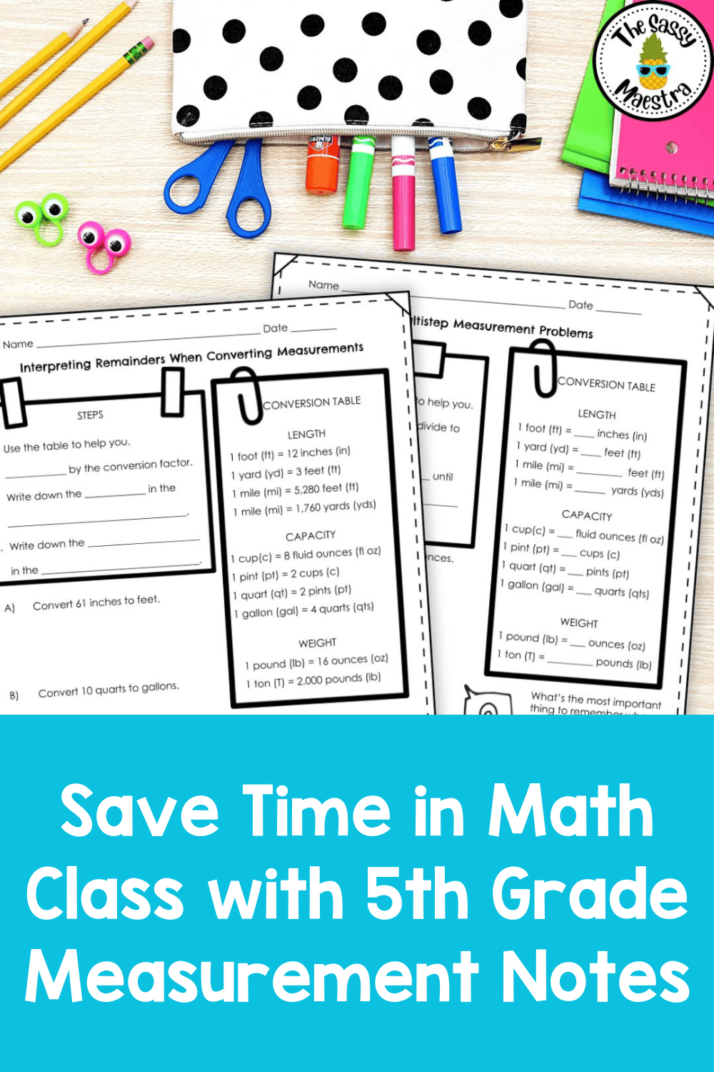 Save Time in Math Class with 5th Grade Measurement Notes - The Sassy ...